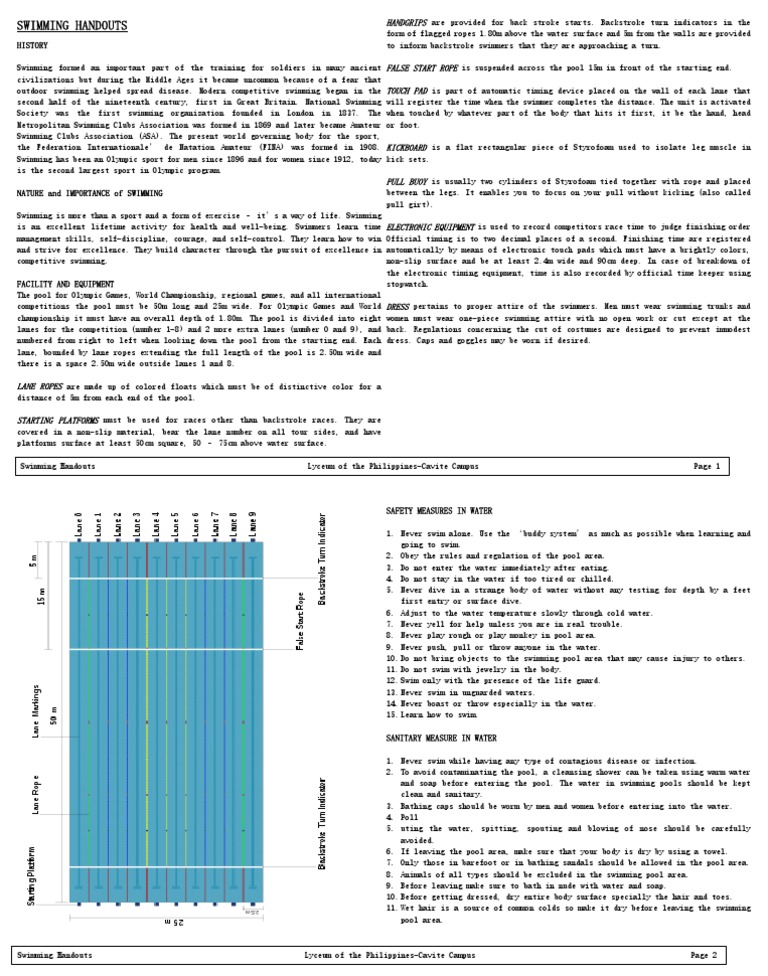 Swimming Handouts | PDF | Swimming (Sport) | Swimming Pool