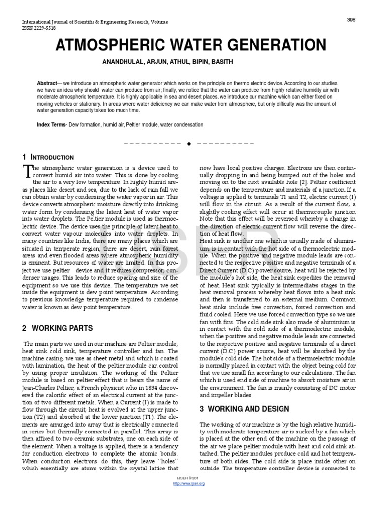 Atmospheric Water Generation | PDF | Humidity | Water Vapor