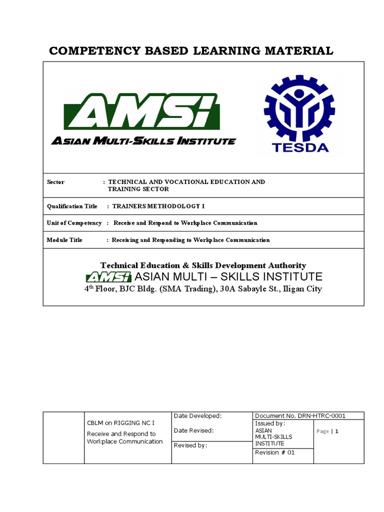 Rigging CBLM Basic Uc1 TESDA | PDF | Communication | Nonverbal ...