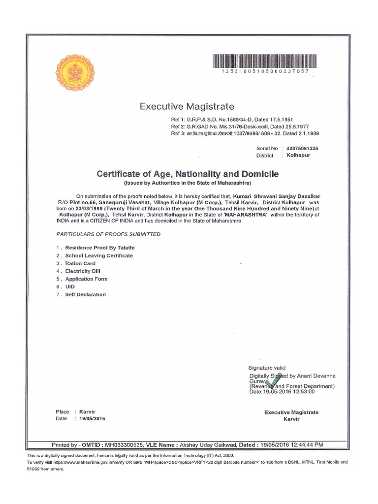 Certificate of Age | PDF