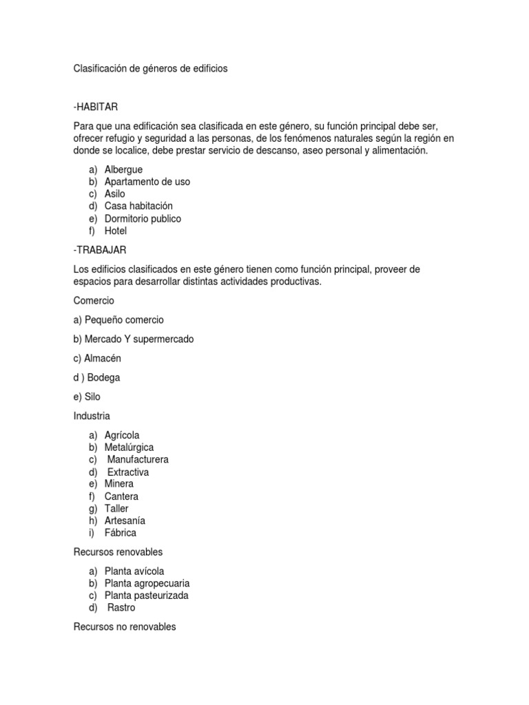 Clasificación de Géneros de Edificios | PDF