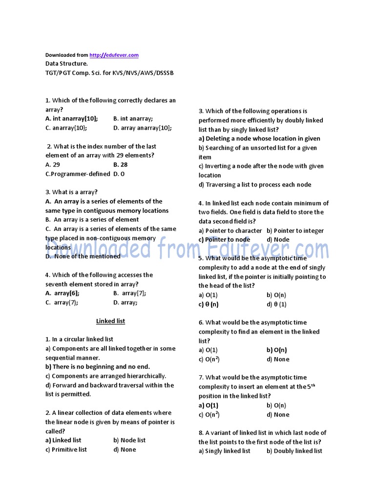 Data Structure Question Paper With Answer Pdf Pdf Array Data Structure Queue Abstract