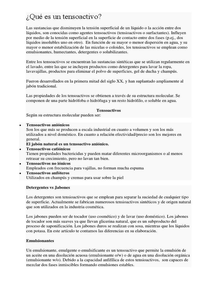 Qué Es Un Tensoactivo | PDF | Tensioactivo | Química
