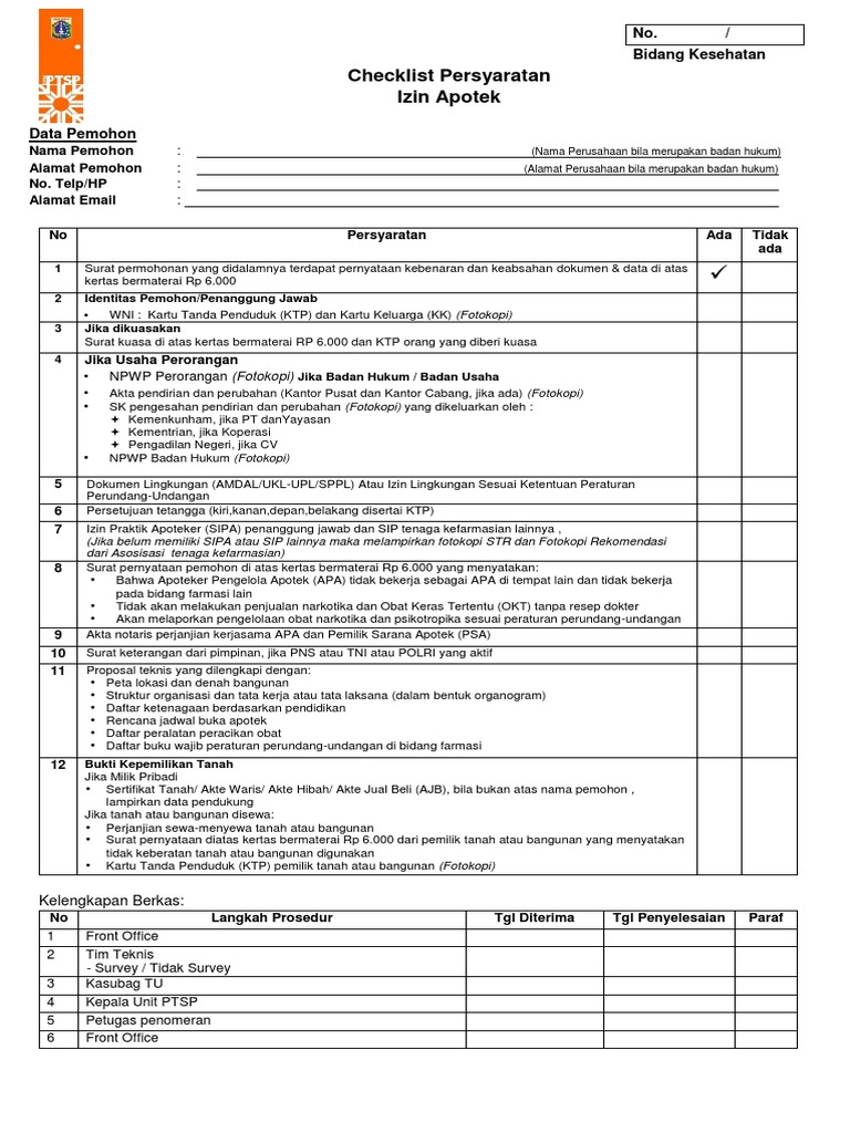 Checklist Persyaratan Apotek | PDF