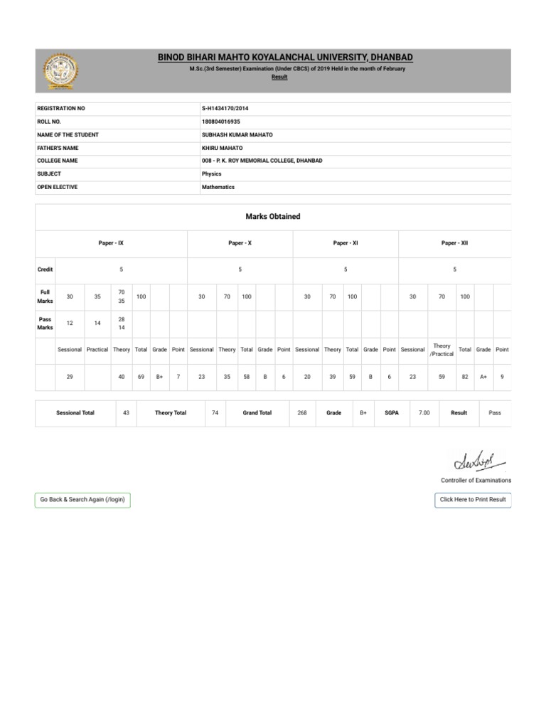 Bbmku Result | PDF | Course Credit | Educational Assessment And Evaluation