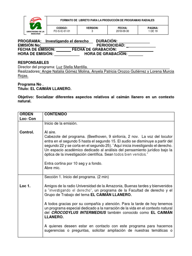 Libreto para Programa Radial: Caimán Llanero | PDF | Organismos ...