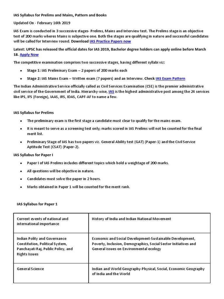 IAS Syllabus and Pattern | PDF | Test (Assessment)