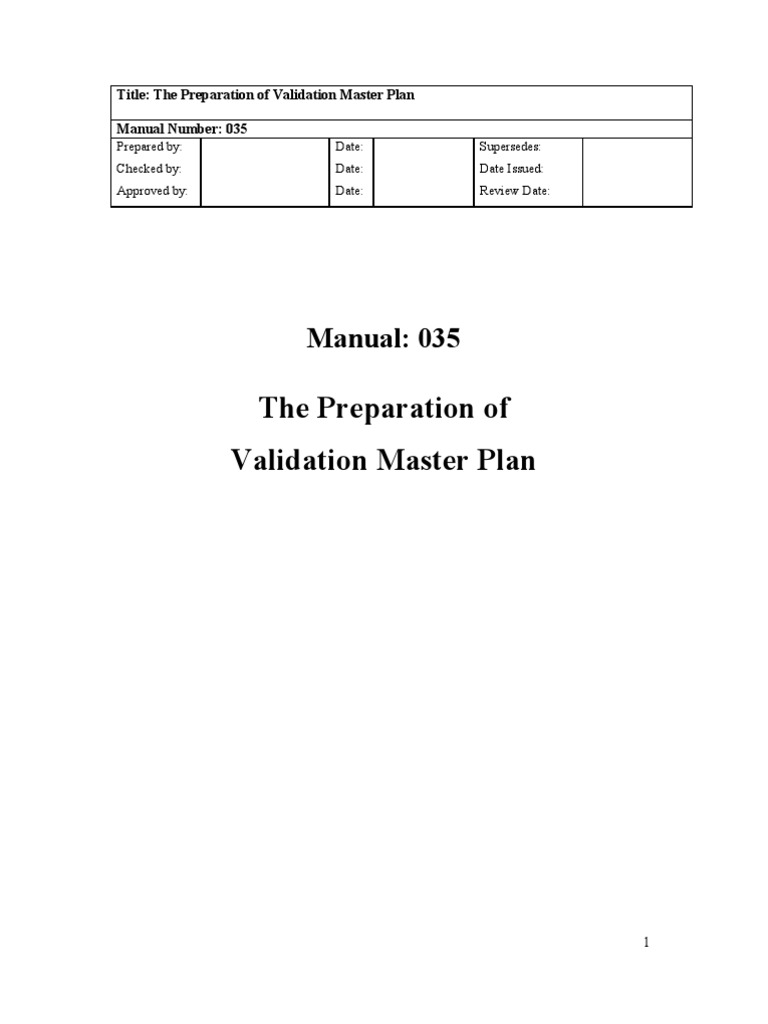Preparation of Validation Master Plan | PDF | Verification And Validation | System