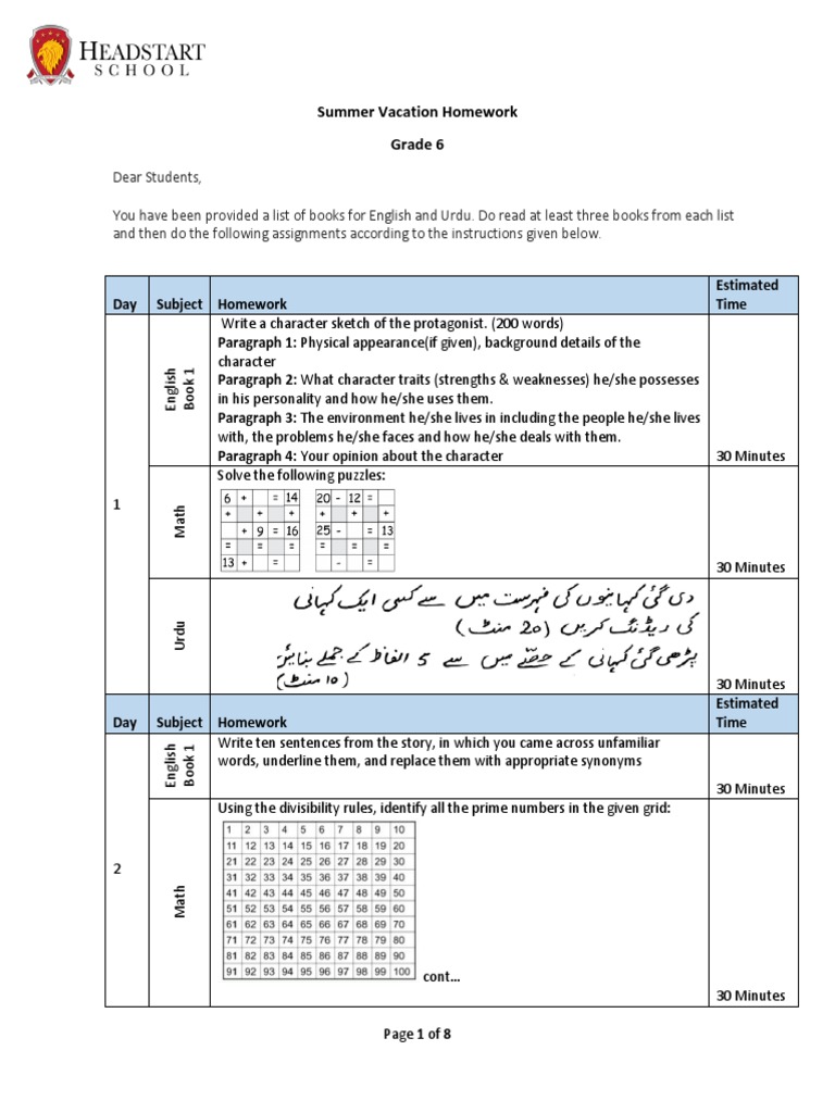 Summer Vacation Homework Grade 6 PDF | PDF | Rectangle | Geometry