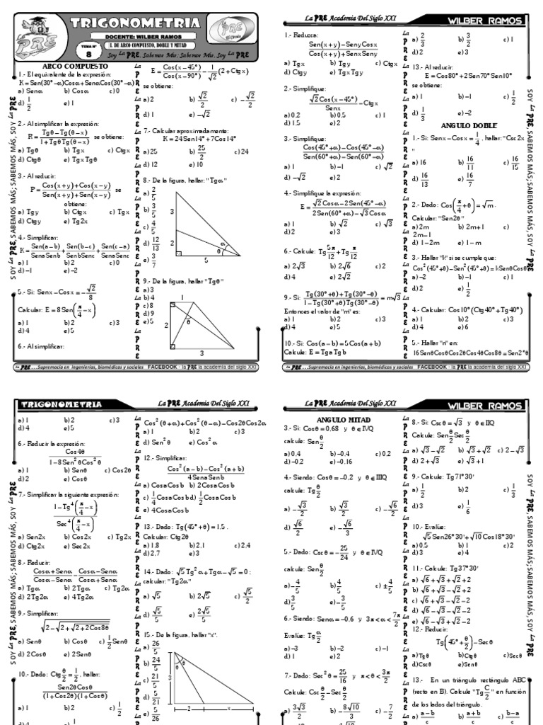8 Identidades de Arco Compuesto y Doble PDF | PDF | Geometría ...