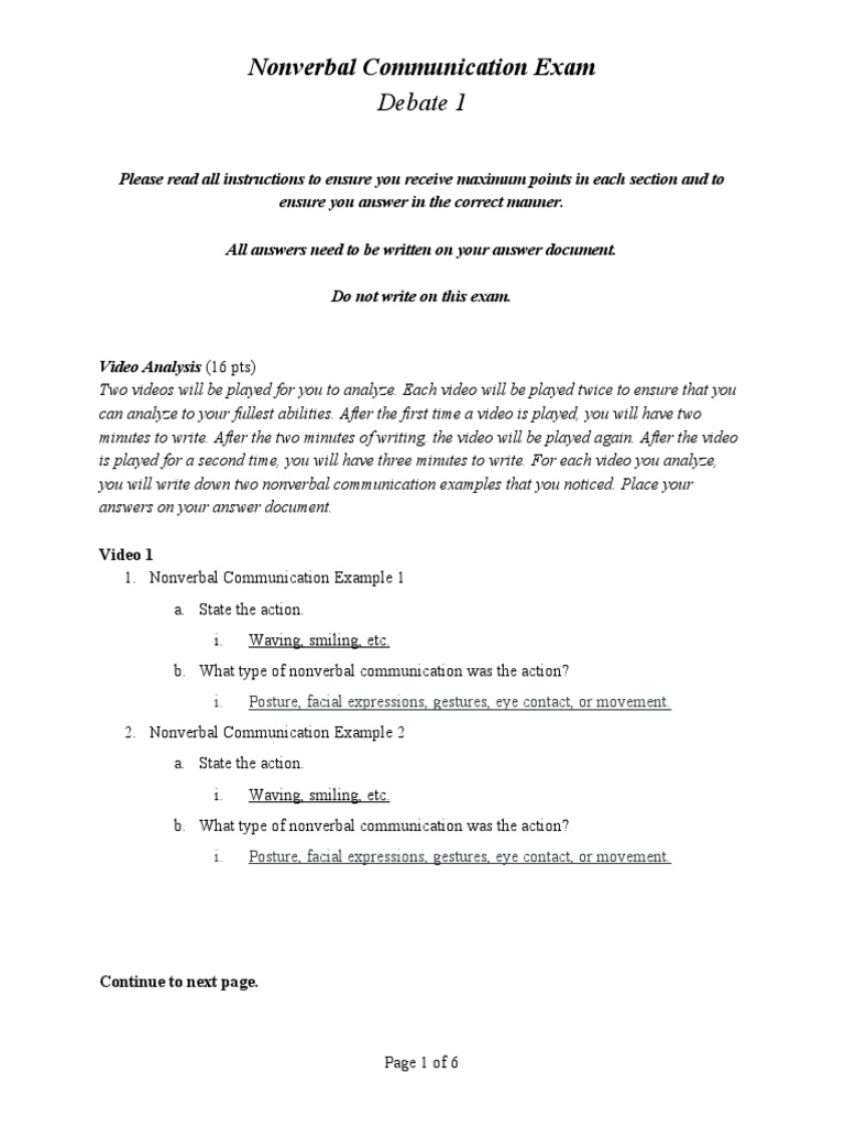 Nonverbal Communication Exam: Debate 1 | PDF | Nonverbal Communication ...
