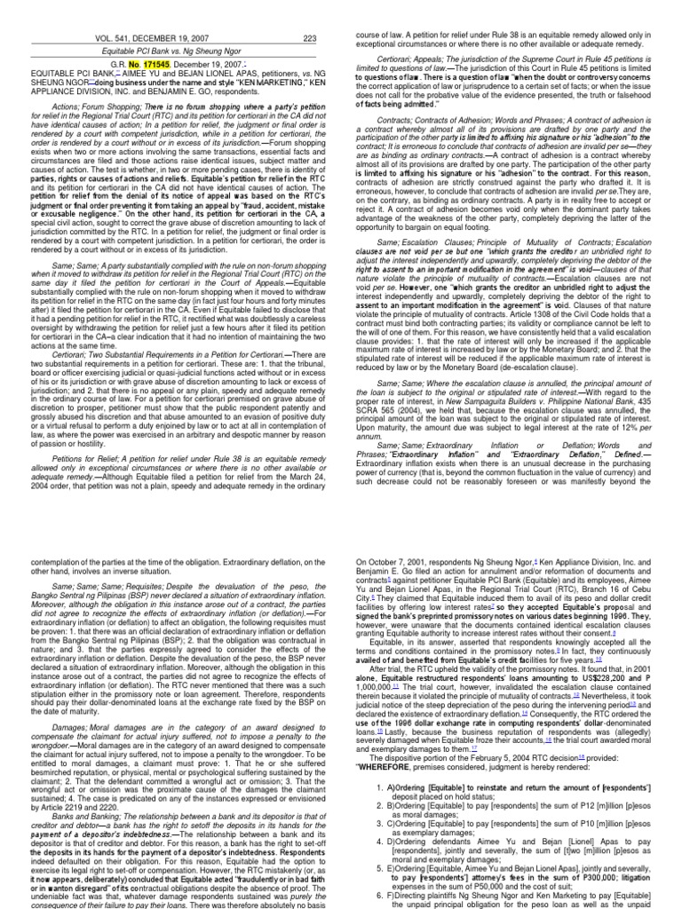 Equitable PCI Bank vs. NG Sheung Ngor | PDF | Certiorari | Equity (Law)