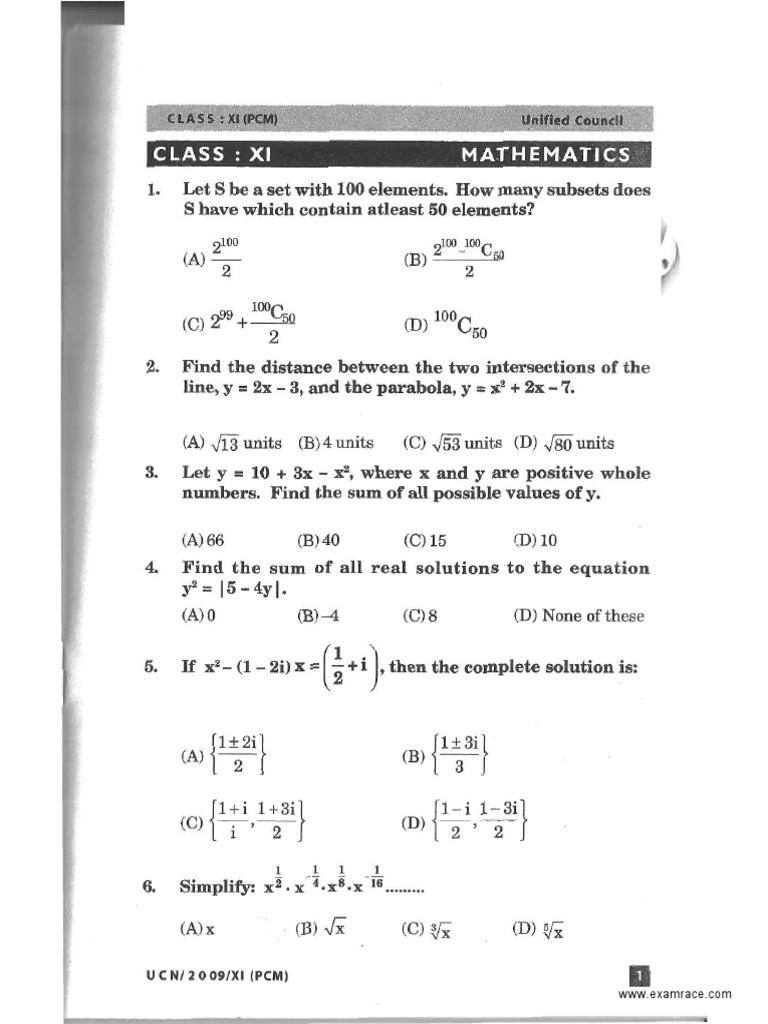 (WWW - Entrance Exam - Net) NSTSE Class 11 PCM Solved Paper 2009 | PDF ...