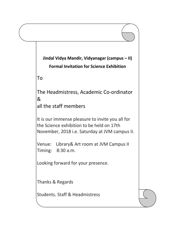 Formal Invitation For Science Exhibition | PDF