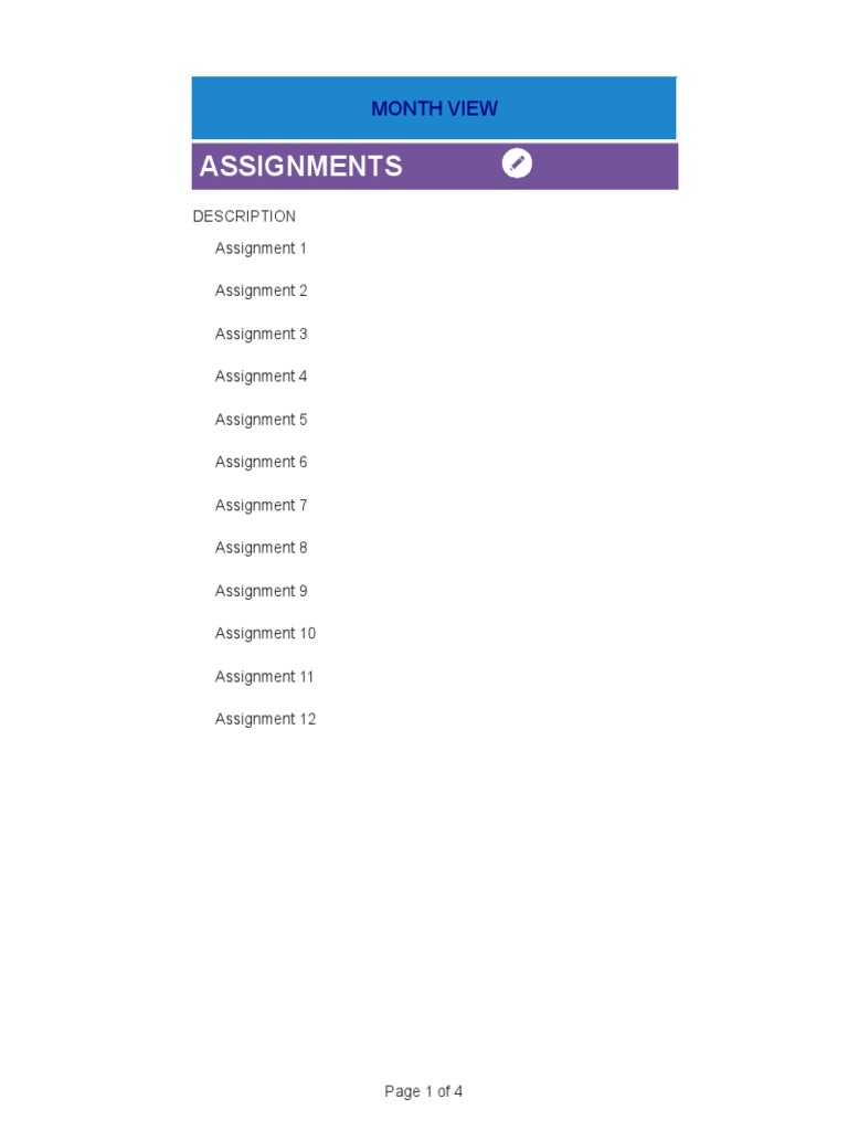 Assignments: Month View | PDF