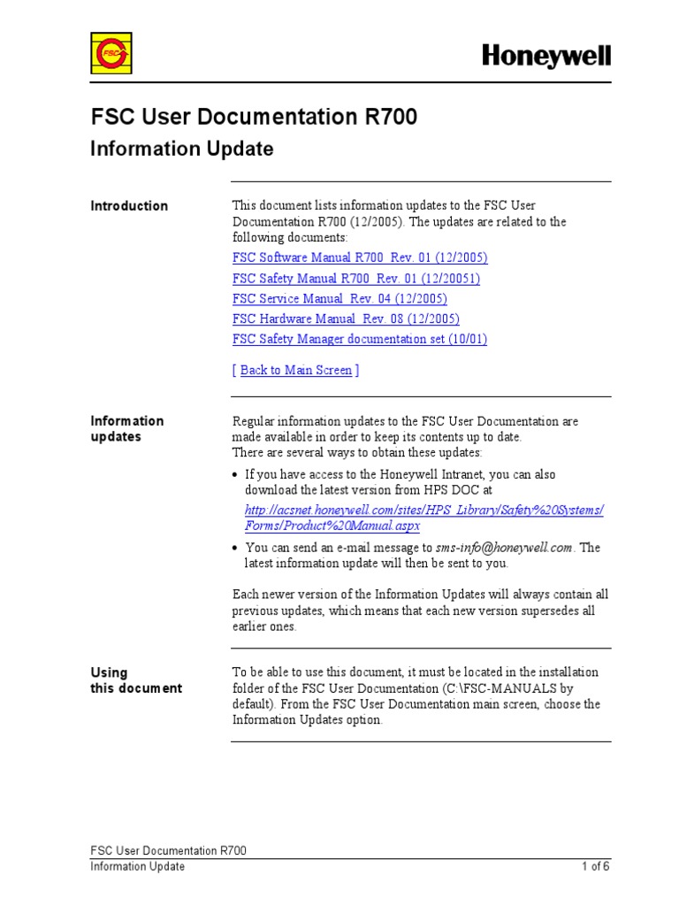 FSC User Documentation R700: Information Update | PDF | Computer File ...