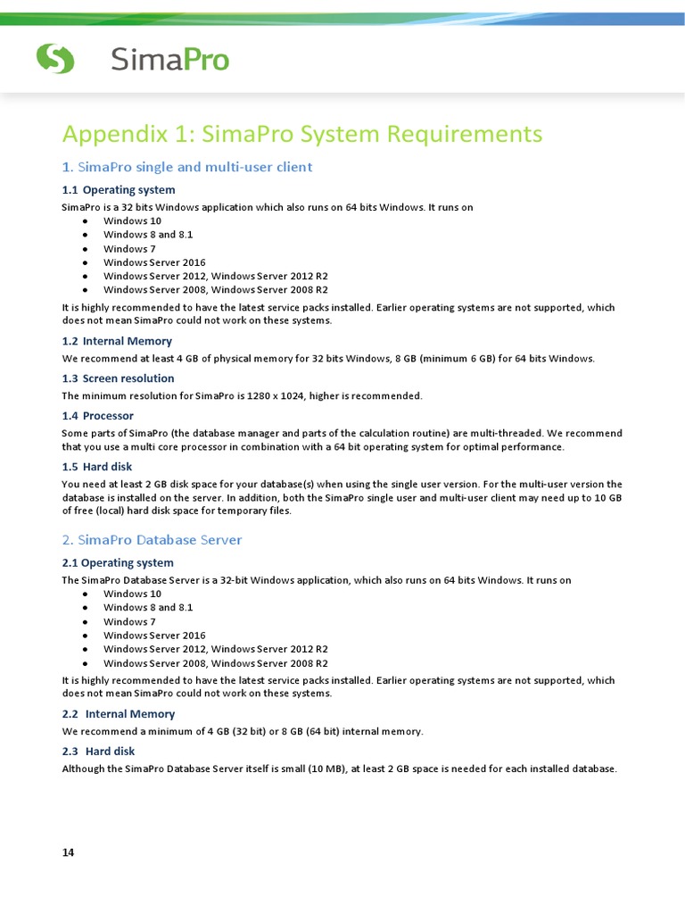 SimaPro System Requirements | PDF