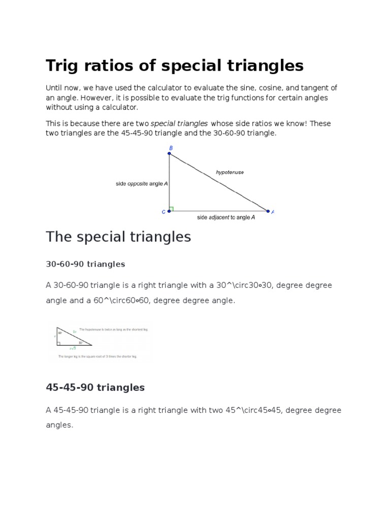 Trigonometric Ratios of Special Triangles | PDF | Home & Garden