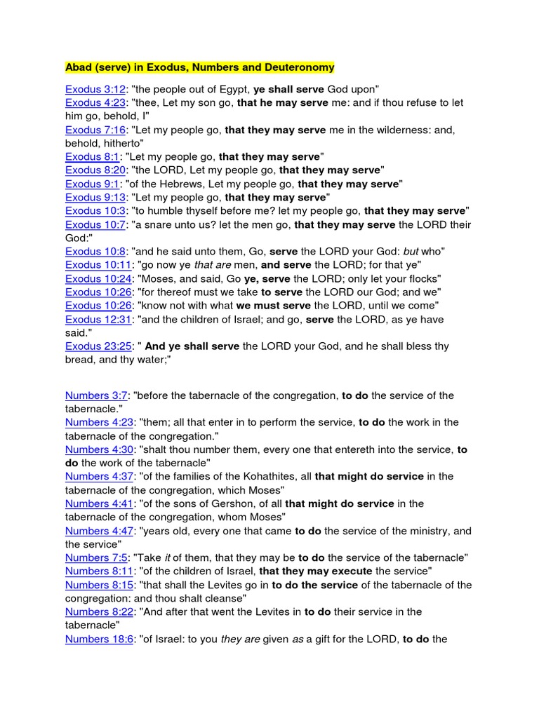 Abad (Serve) in Exodus, Numbers and Deuteronomy | PDF | Tabernacle ...