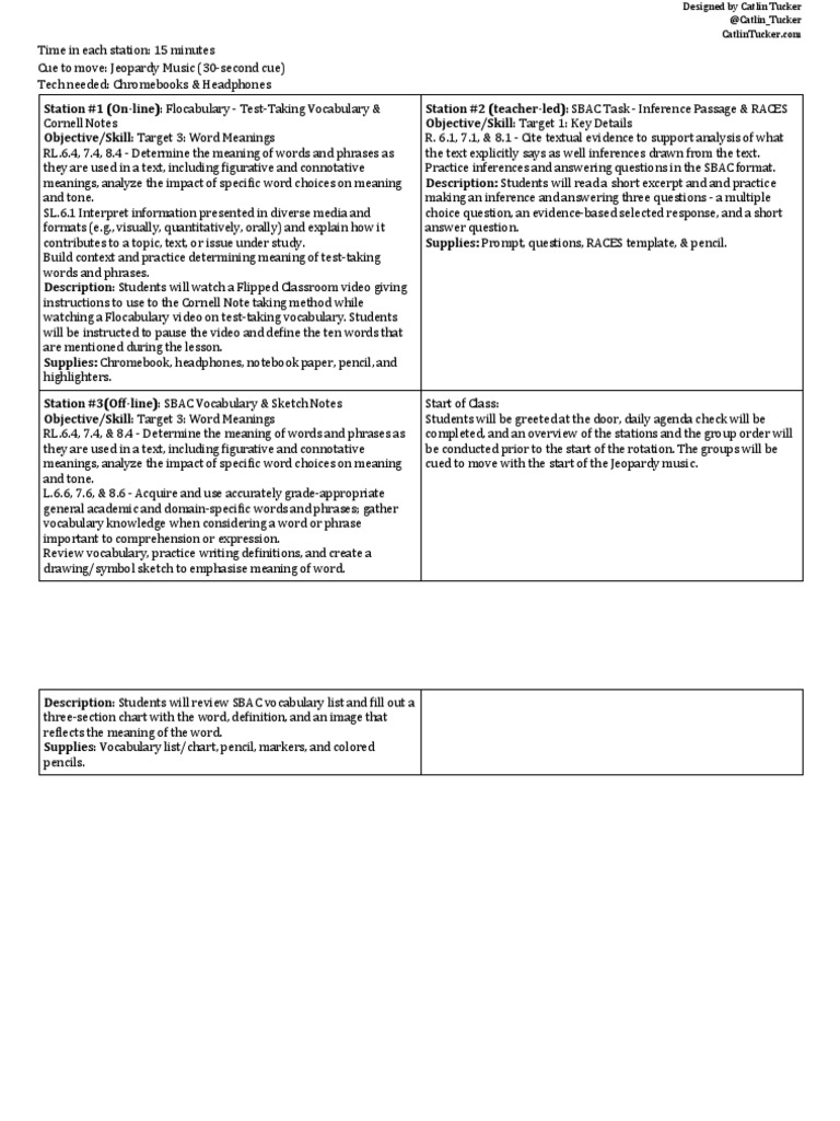 Rotational Learning Stations Guide | PDF | Vocabulary | Word