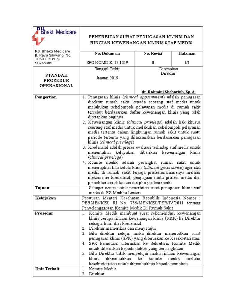 SPO Penerbitan SPK Dan RKK Staf Medis | PDF