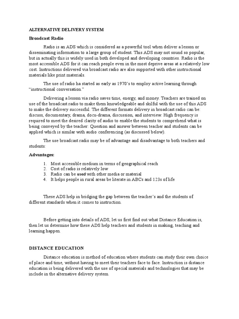 Alternative Delivery System | PDF | Distance Education | Conference Call