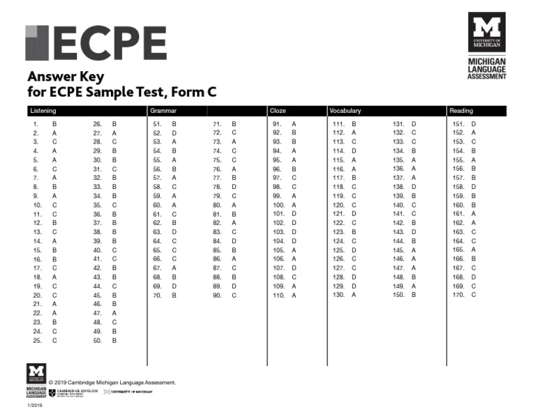 ECPE Sample C Answer Key | PDF | Qualifications | Humanities Education