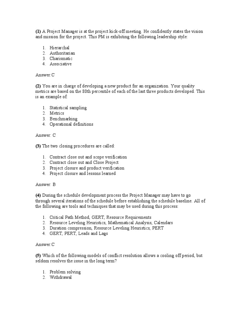 Project Management Exam Pdf Project Management Self Actualization