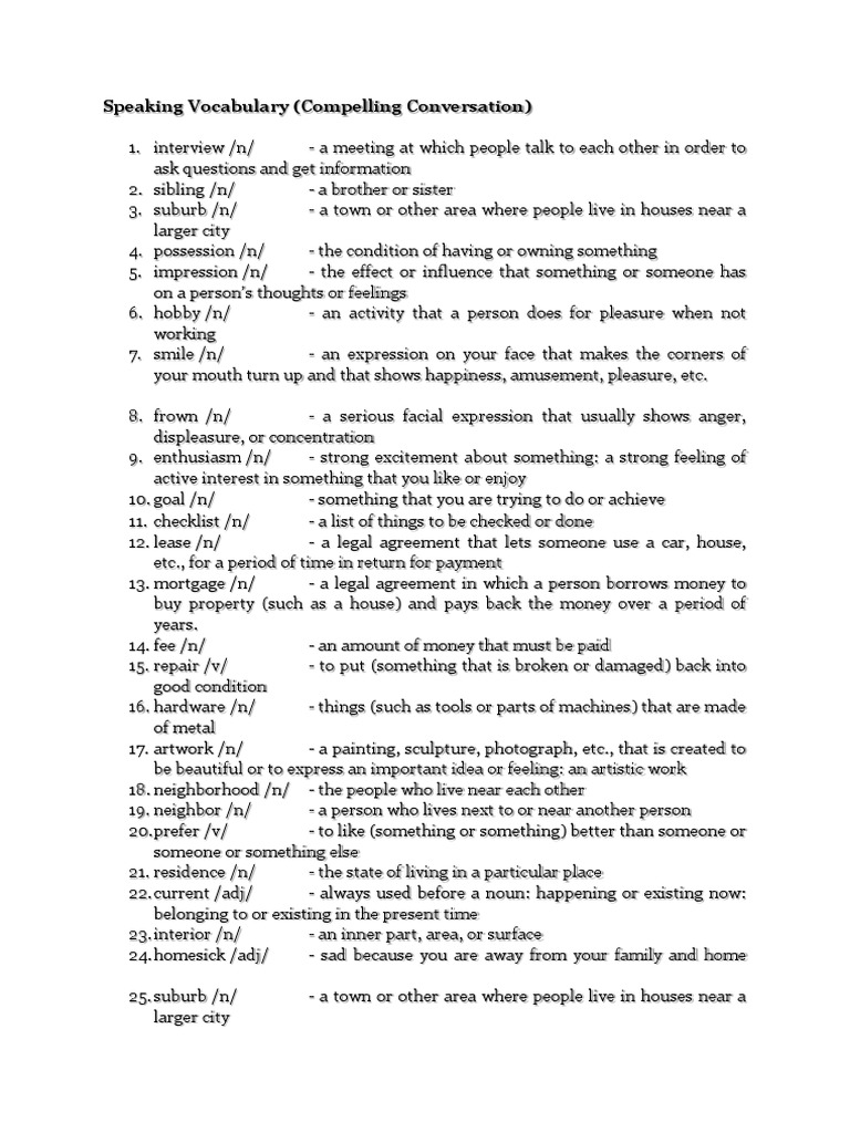 Speaking Vocabulary (Compelling Conversation) | PDF