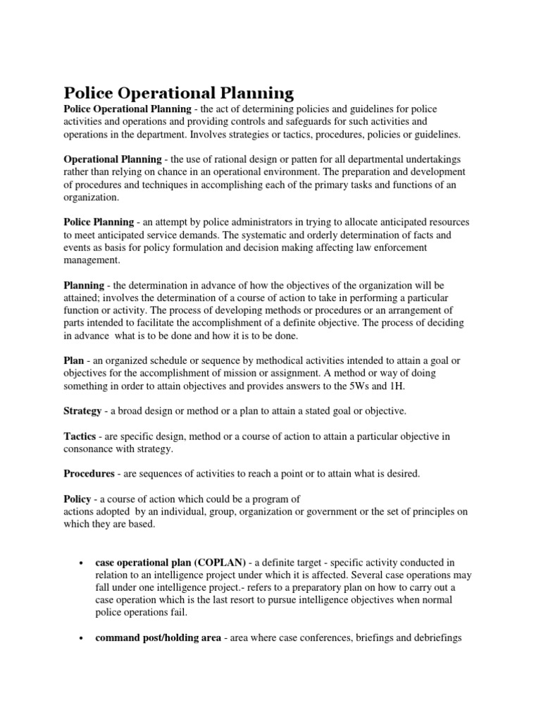 Police Operational Planning Overview | PDF | Goal | Police