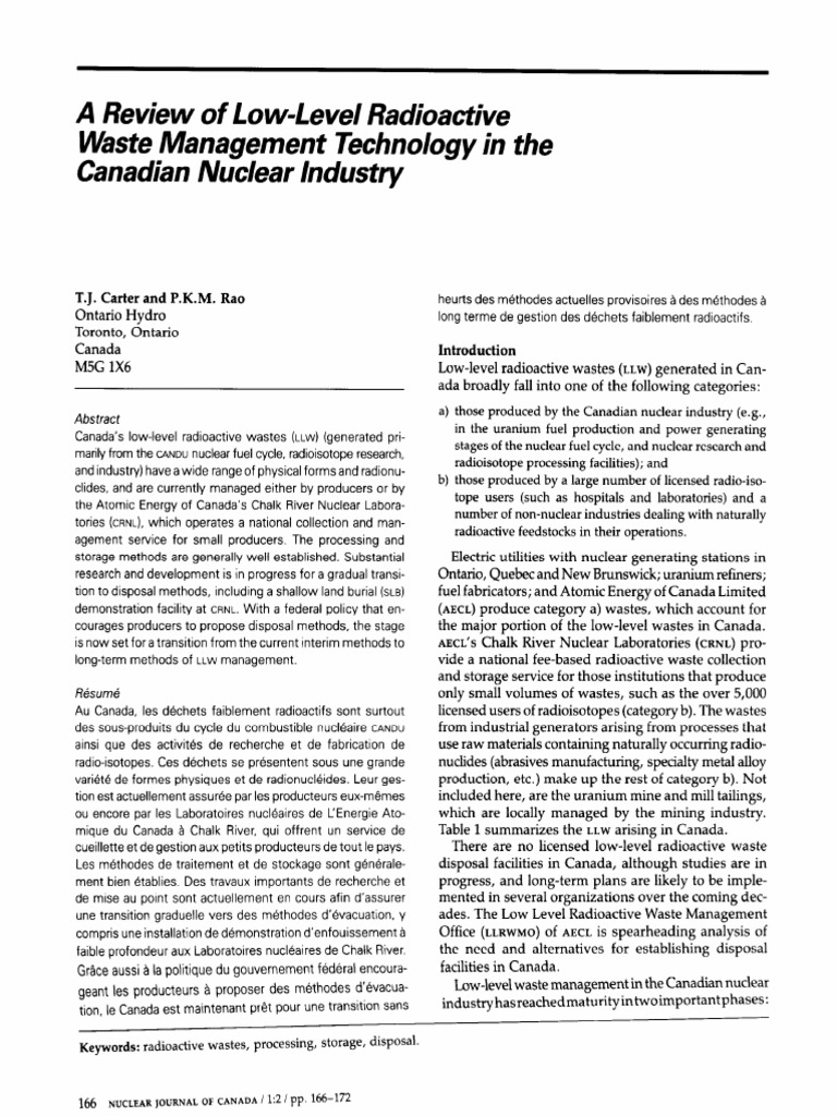 A Review of Low-Level Radioactive Waste Management Technology in The ...