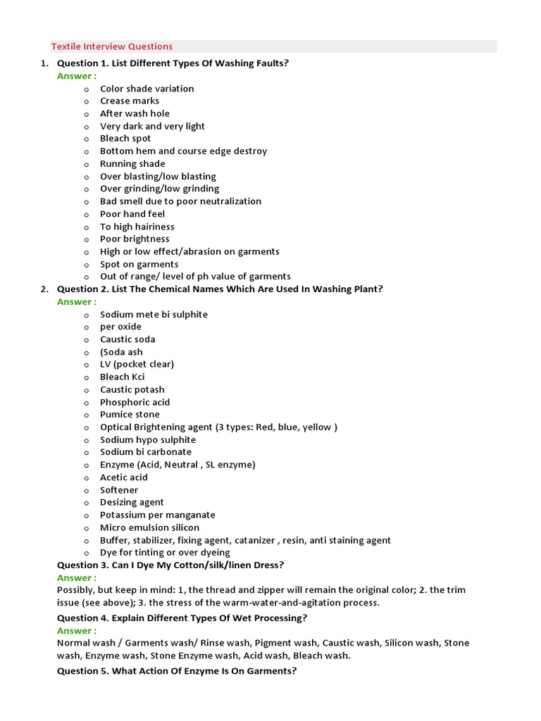Textile Interview Questions & Answers | PDF | Dyeing | Textiles