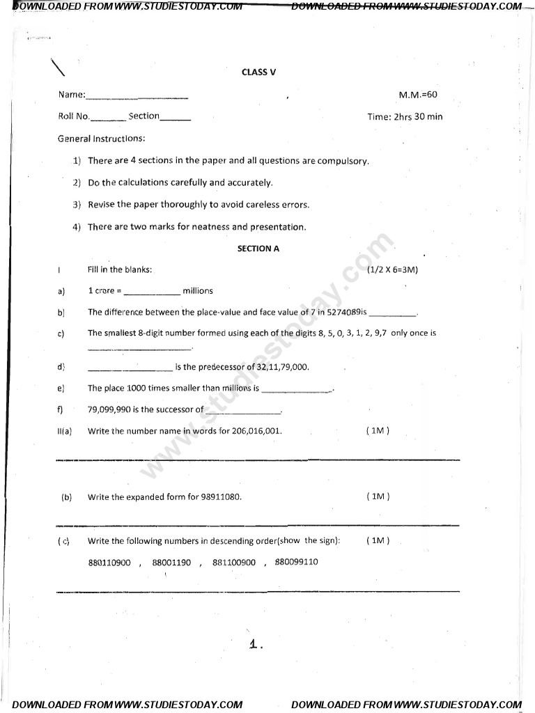 Class 5 Maths Question Paper PDF | PDF | Elementary Geometry | Geometry