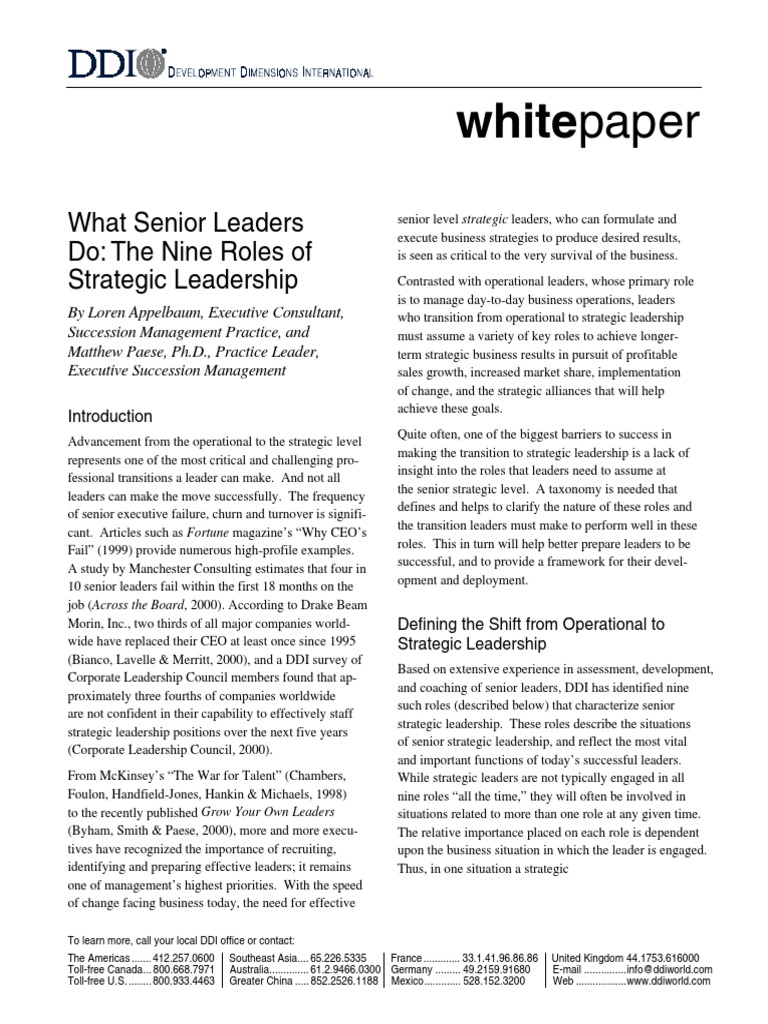 Nine Roles White Paper | PDF | Strategic Leadership | Leadership
