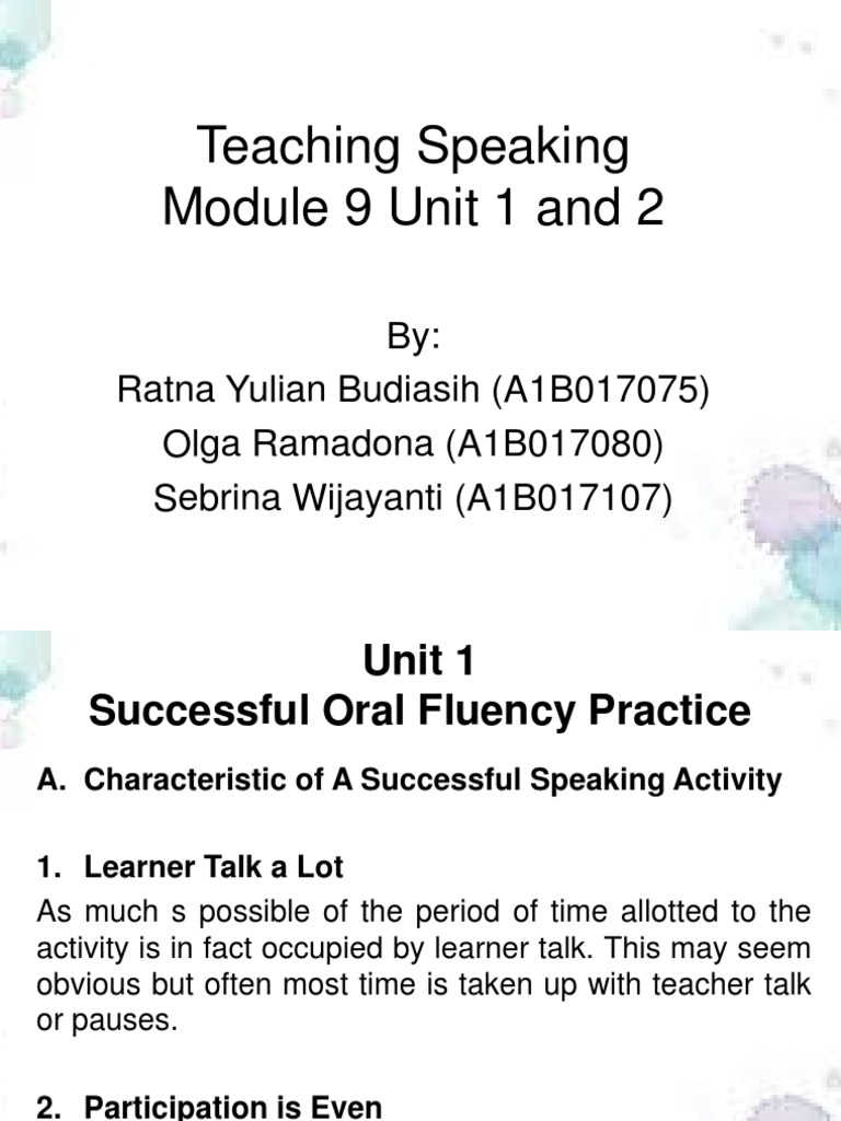 Teaching Speaking Module 9 Unit 1 and 2 | PDF | Second Language | Fluency