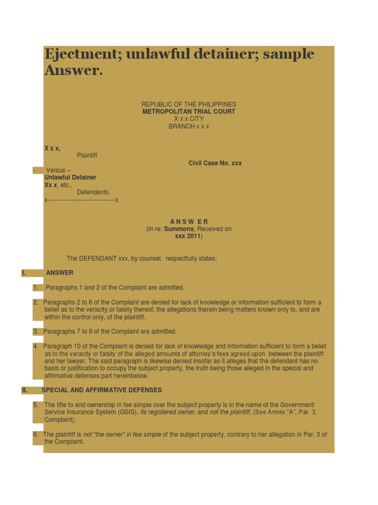 Answer With Counterclaim Paste | PDF | Lawsuit | Complaint