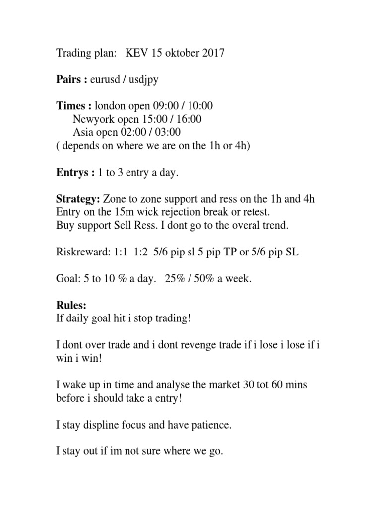 Kev's Daily Forex Trading Plan | PDF