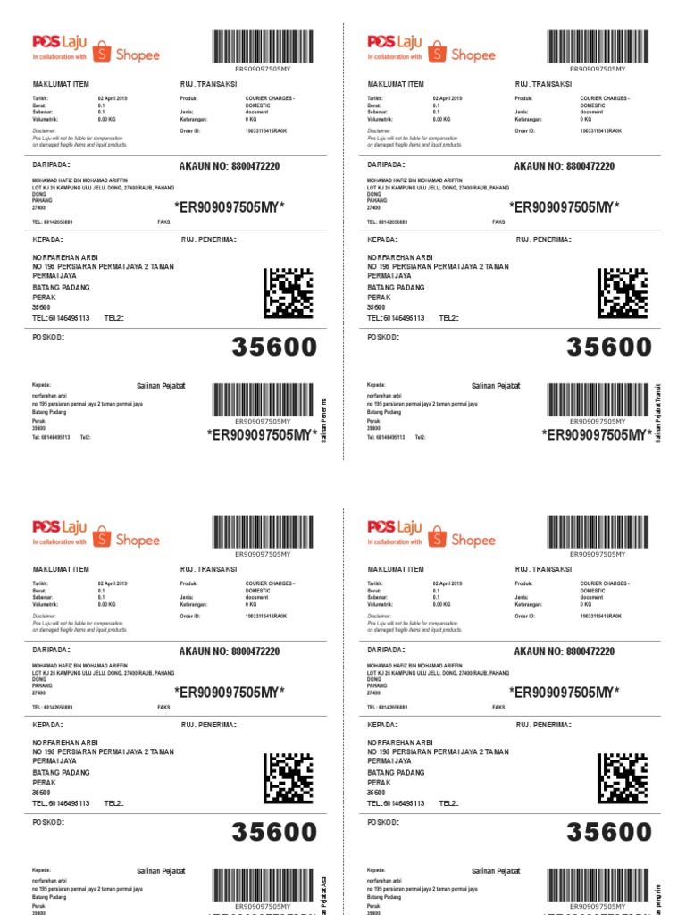Shopee Poslaju Waybill | PDF