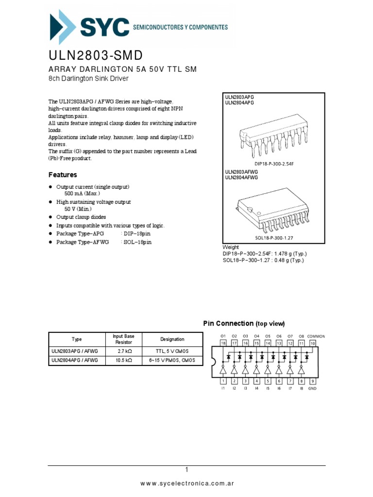 Uln2803a Datasheet Pdf Eight Darlington Arrays ULN2803A Darlington