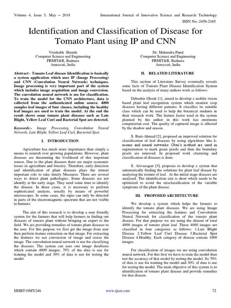 Identification and Classification of Disease For Tomato Plant Using IP ...