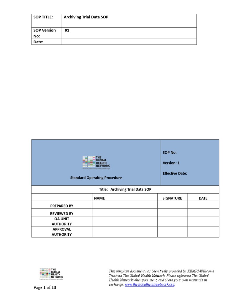 Archiving Trial Data SOP | PDF | Archive | Clinical Trial