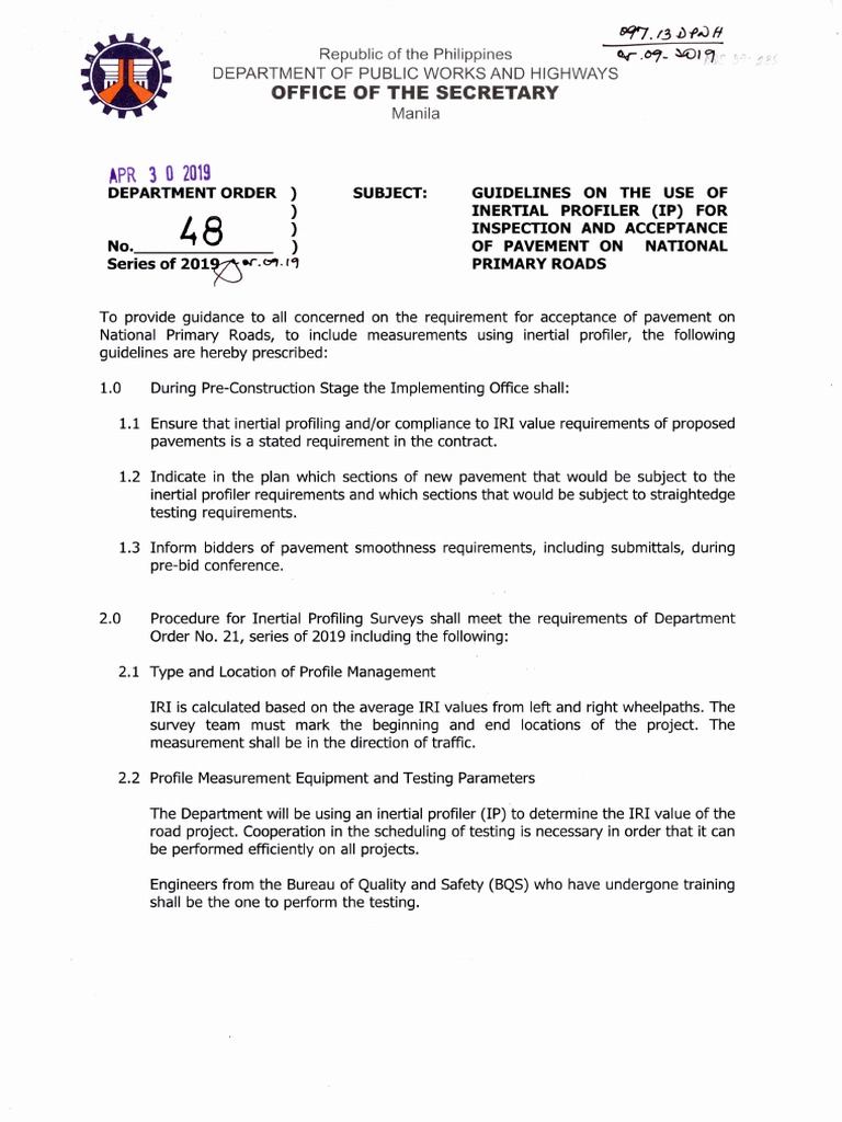 DPWH Inertial Profile | PDF | Calibration | Inertial Navigation System