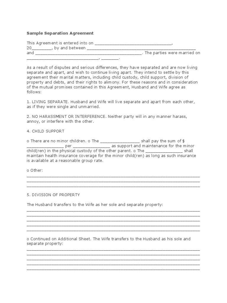 Sample Marriage Separation Agreement | PDF | Divorce | Alimony