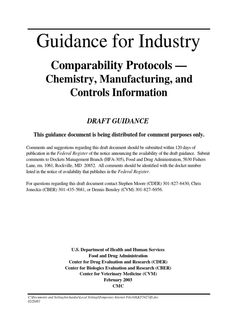 Guidance For Industry: Comparability Protocols | PDF | Food And Drug ...