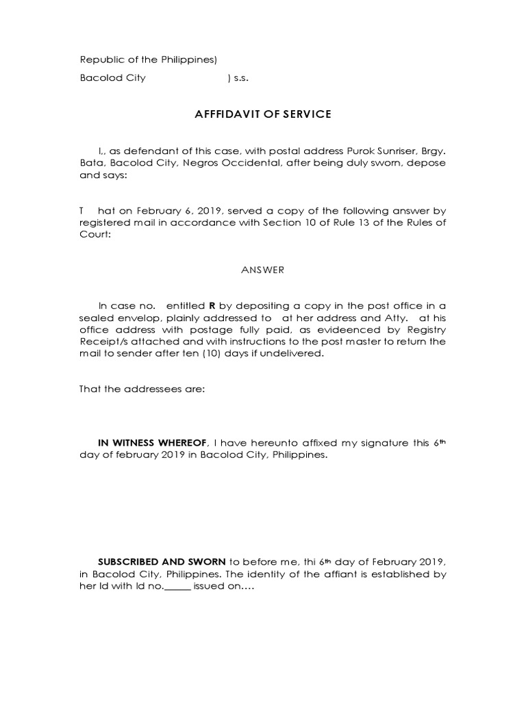 Affidavit of Service | PDF | Law
