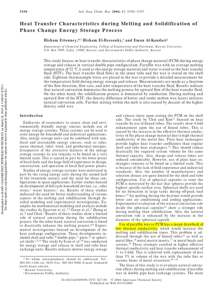 Heat Transfer Characteristics During Melting and Solidification of ...