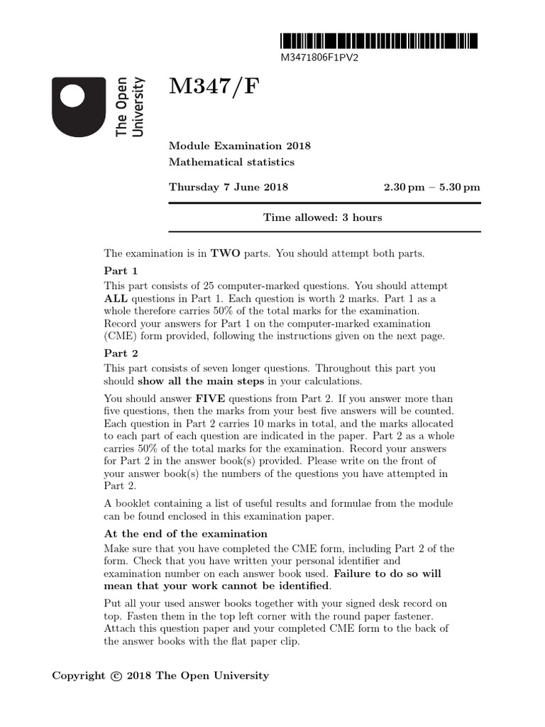 M347 201806 | PDF | Markov Chain | Measure Theory