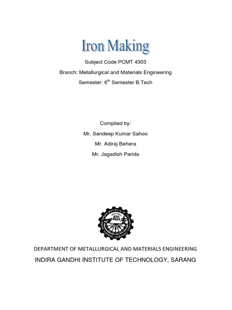 Lecture Notes Iron Making (PCMT4303) - 6th Sem BTech (Metallurgy) | PDF ...