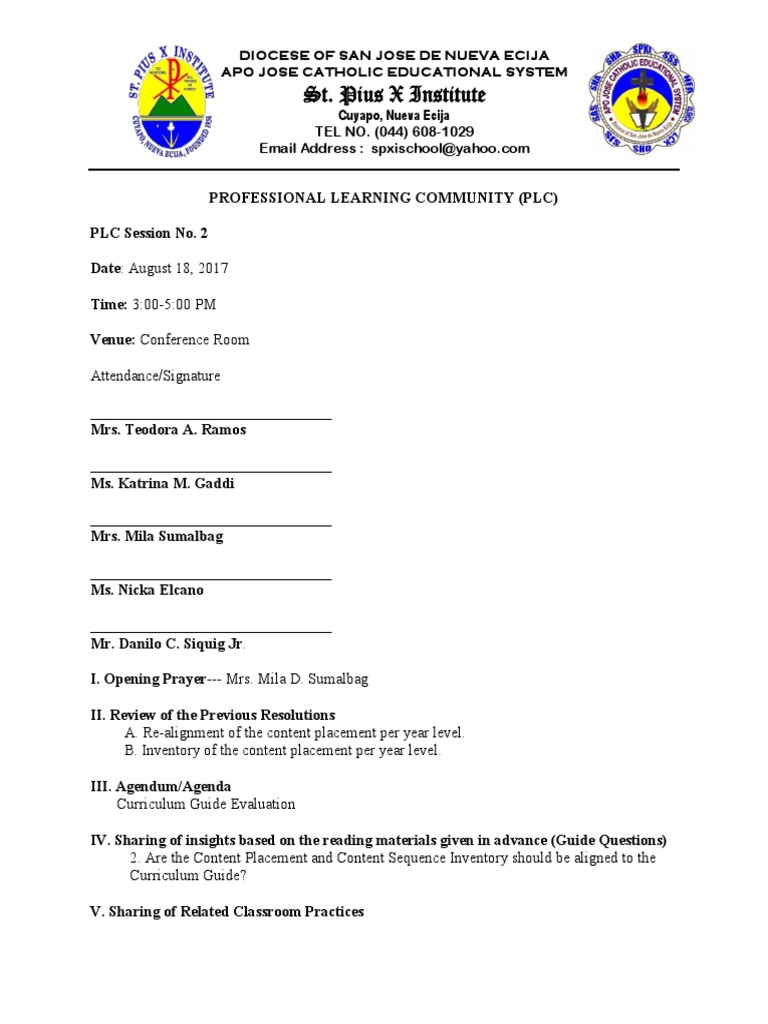 PLC Session 2 Agenda and Resolutions | PDF | Pedagogy | Education Theory