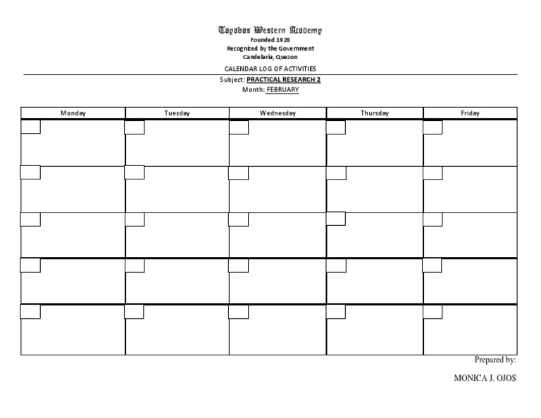Calendar Log Template | PDF